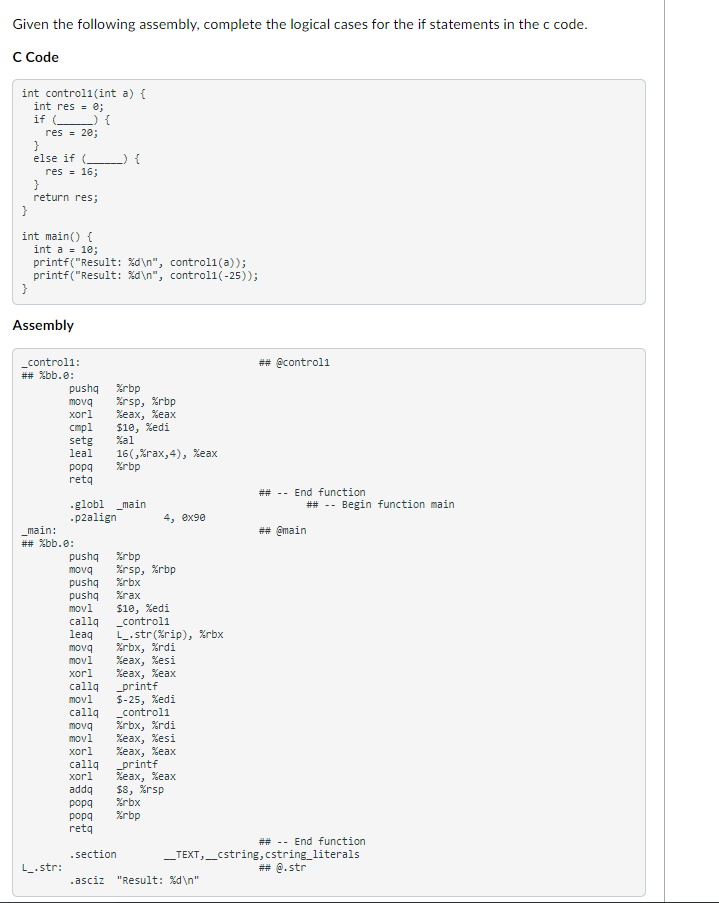 Solved Given the following assembly, complete the logical | Chegg.com