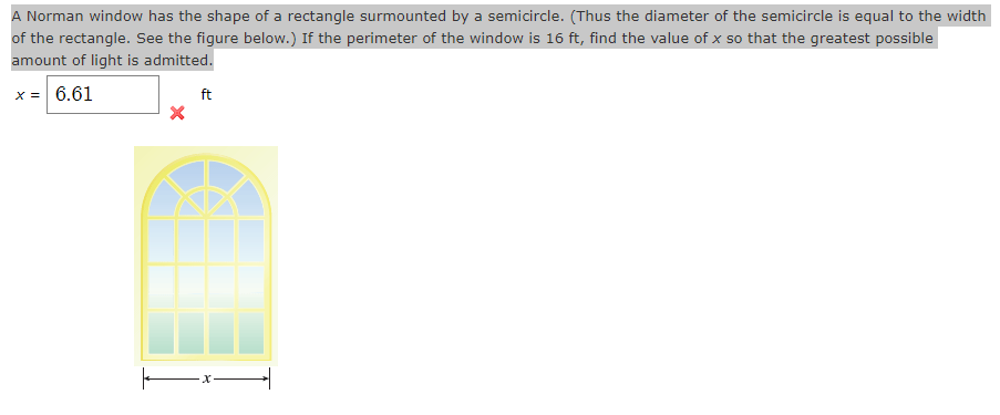 Solved A Norman window has the shape of a rectangle | Chegg.com