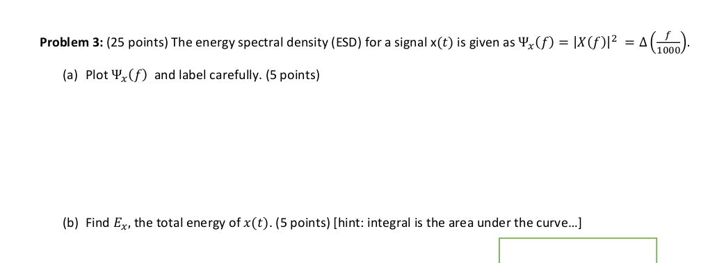 Solved Problem 3: (25 points) The energy spectral density | Chegg.com