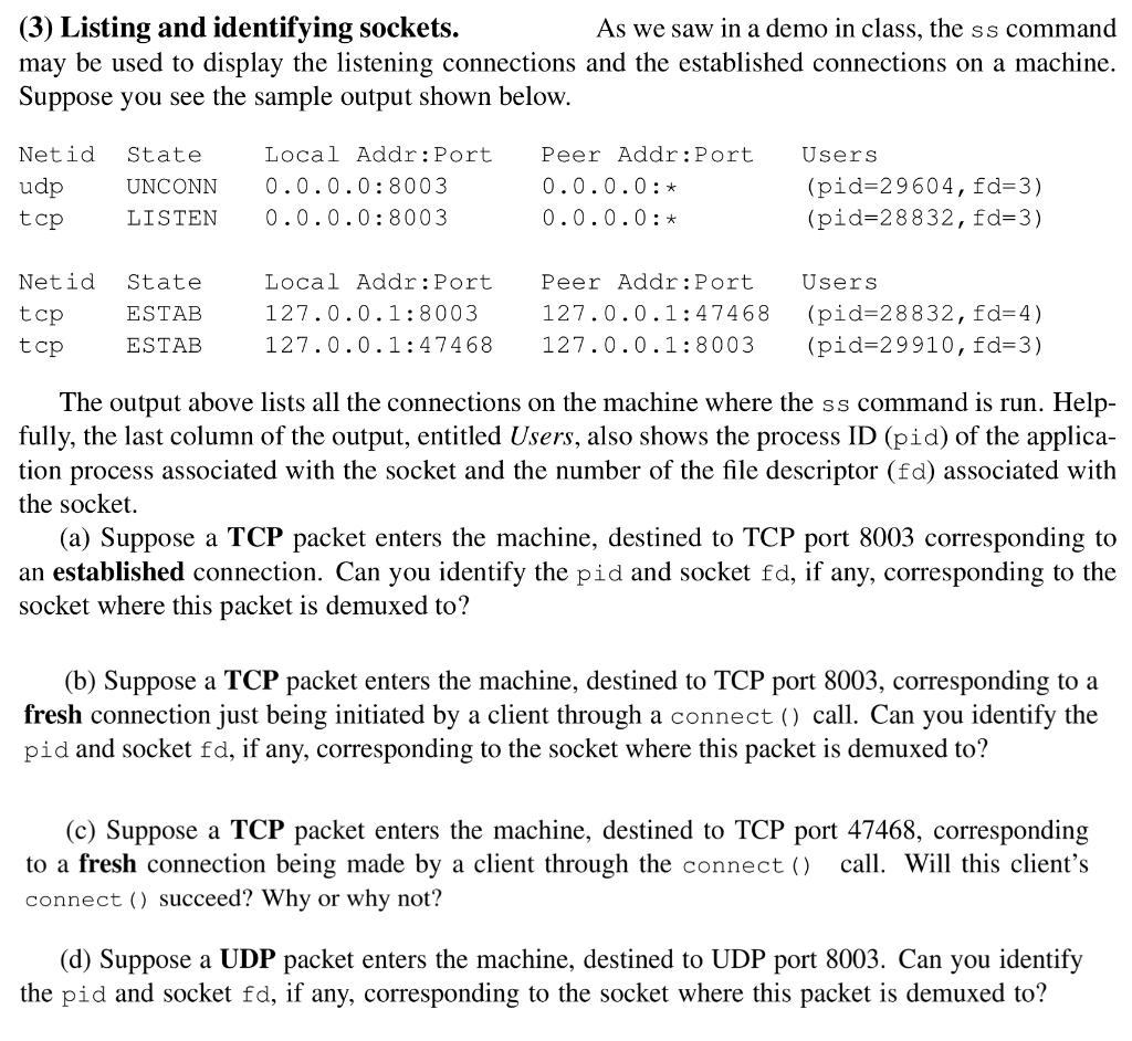 Solved (3) Listing and identifying sockets. As we saw in a | Chegg.com