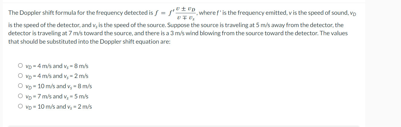 Solved The Doppler shift formula for the frequency detected | Chegg.com