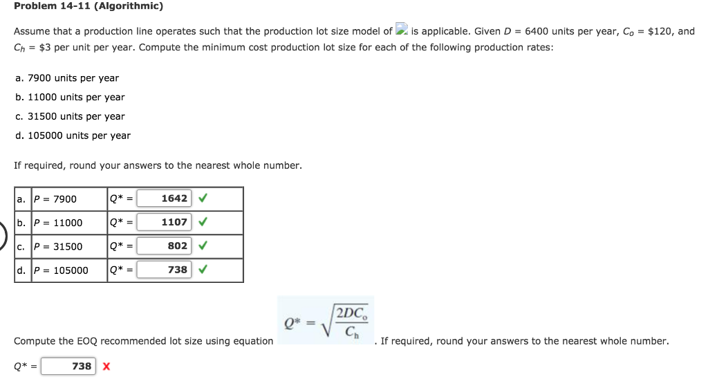 Solved Problem 14-11 (Algorithmic) Assume that a production | Chegg.com