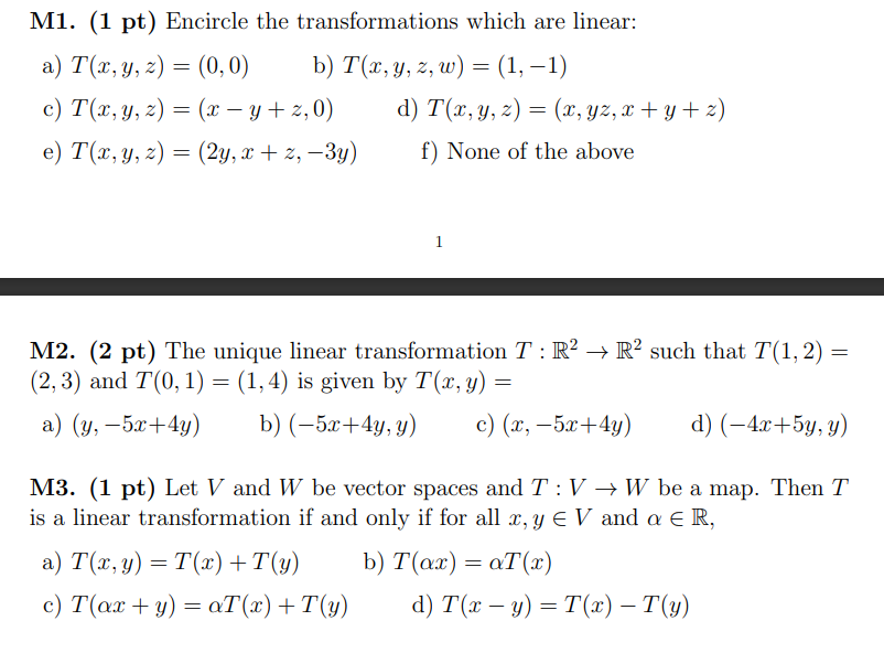 Solved - - M1. (1 pt) Encircle the transformations which are | Chegg.com
