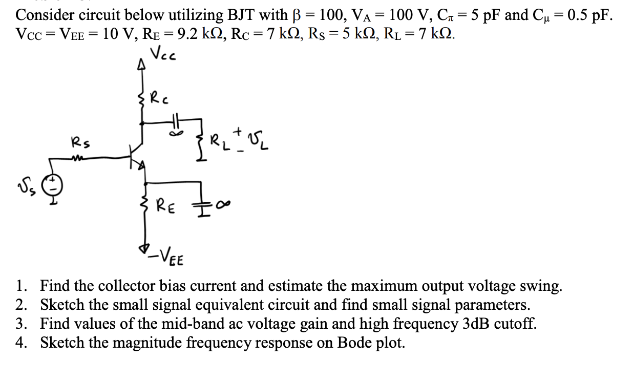 Solved Consider circuit below utilizing BJT with B = 100, VA | Chegg.com