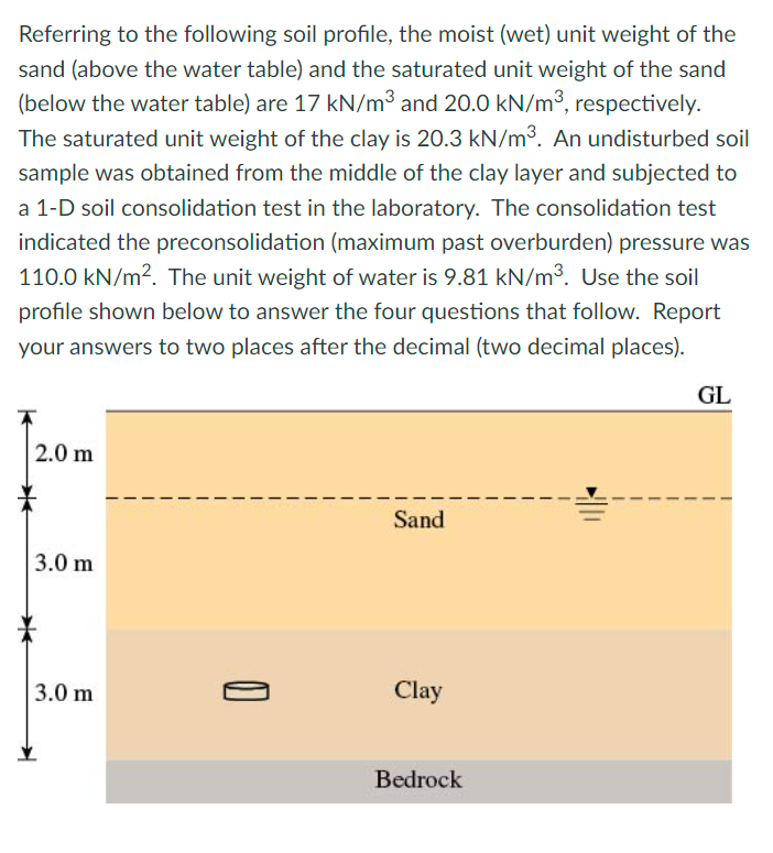 Solved Referring to the following soil profile, the moist | Chegg.com