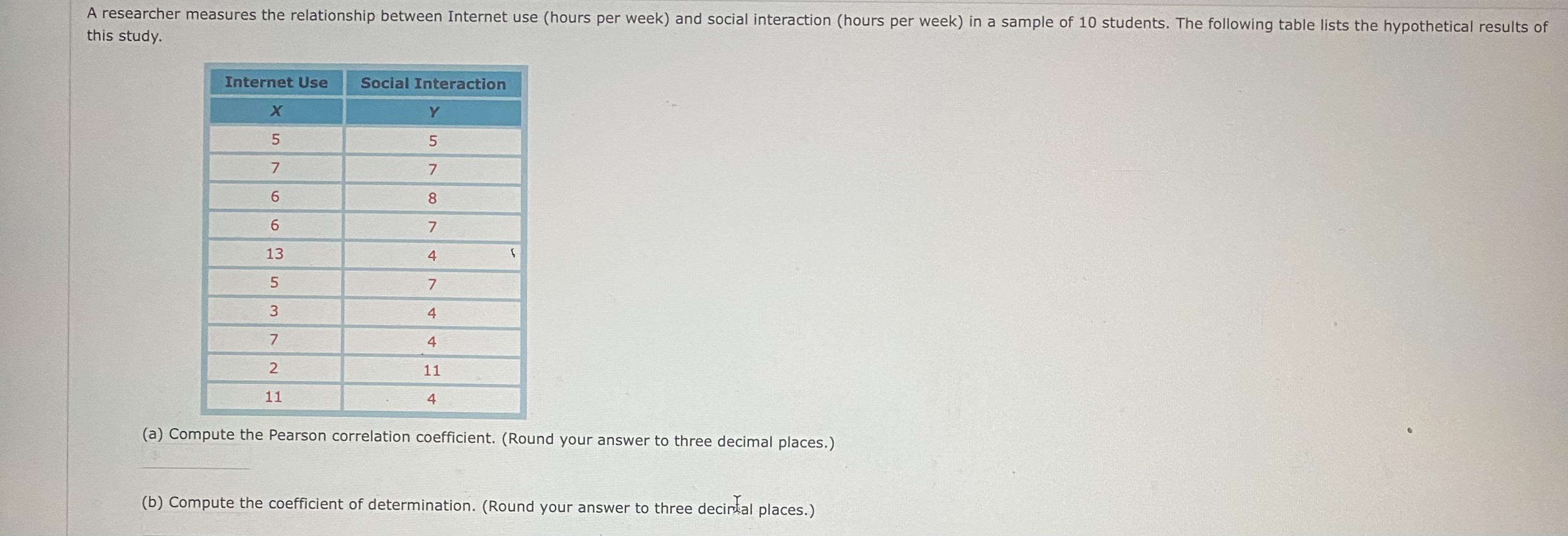 Solved this study. (a) Compute the Pearson correlation | Chegg.com