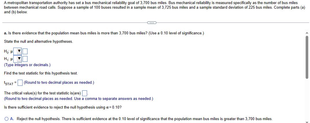 Solved A metropolitan transportation authority has set a bus | Chegg.com
