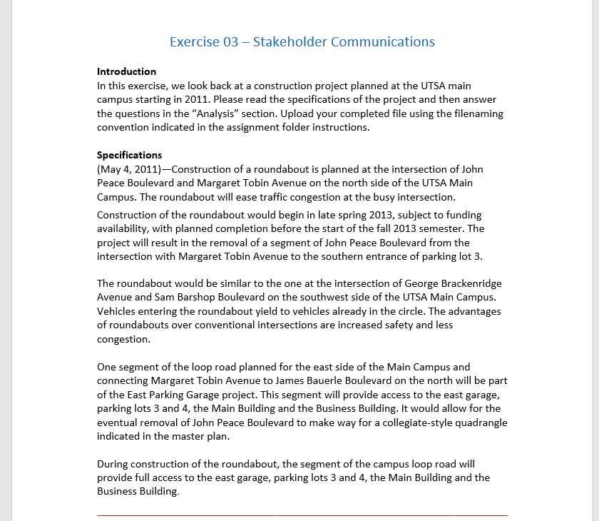 Solved Exercise 03 - Stakeholder Communications Introduction | Chegg.com