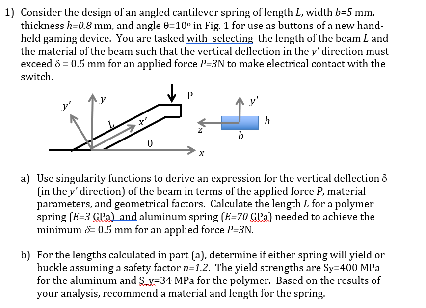1) Consider the design of an angled cantilever spring | Chegg.com