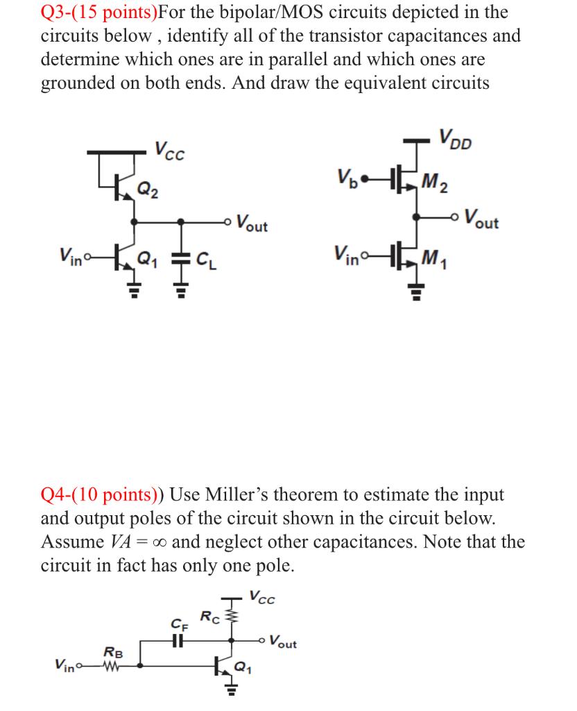 Q3-(15 points)For the bipolar/MOS circuits depicted | Chegg.com