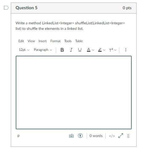 Solved Question 5 0 pts Write a method LinkedList | Chegg.com