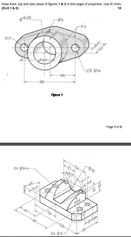 Solved Draw front, top and side views of figures 1 & 2 in | Chegg.com