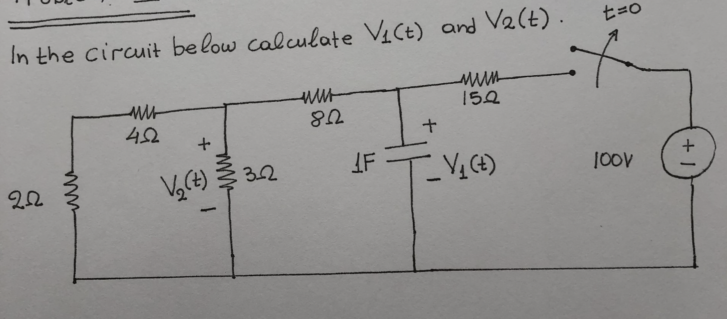 Solved In the circuit below calculate V1(t) and V2(t). | Chegg.com
