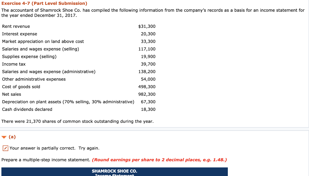 Solved Exercise 4-7 (Part Level Submission) The accountant | Chegg.com