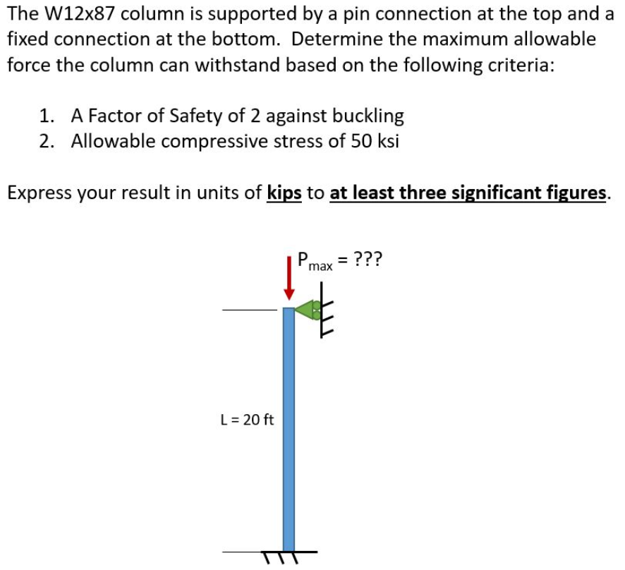 Solved The W12x87 column is supported by a pin connection at | Chegg.com