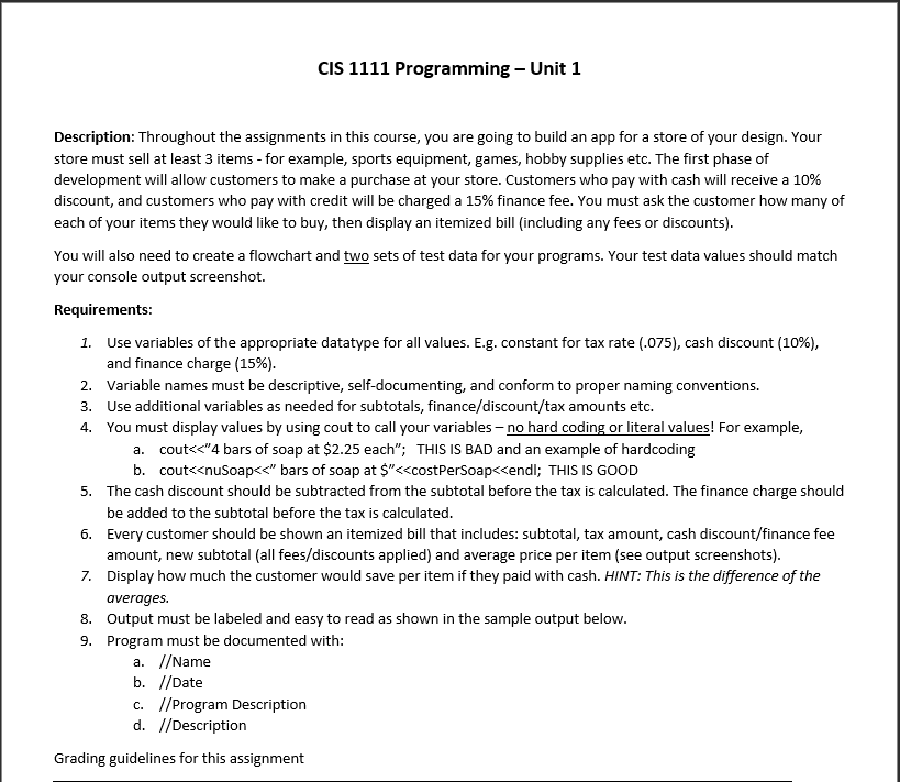 Solved CIS 1111 Intro Problem Solving Computer Programming | Chegg.com