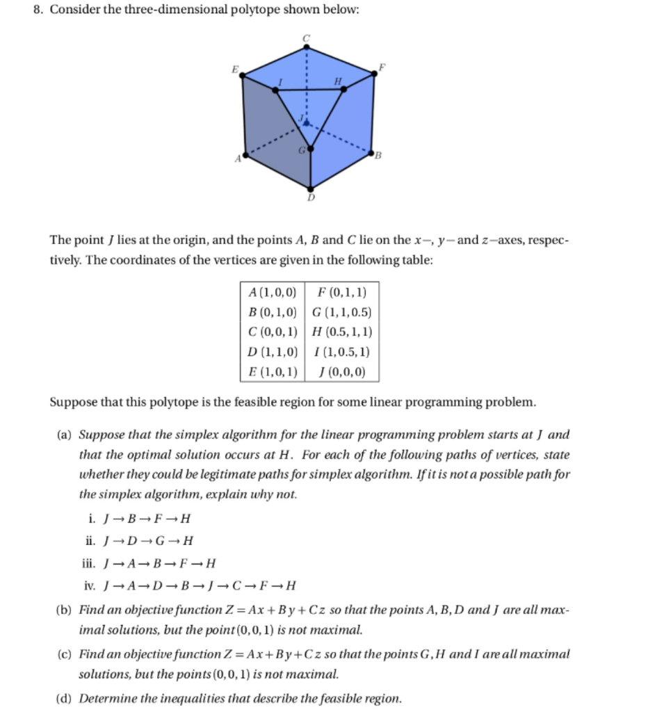 8. Consider the three-dimensional polytope shown | Chegg.com