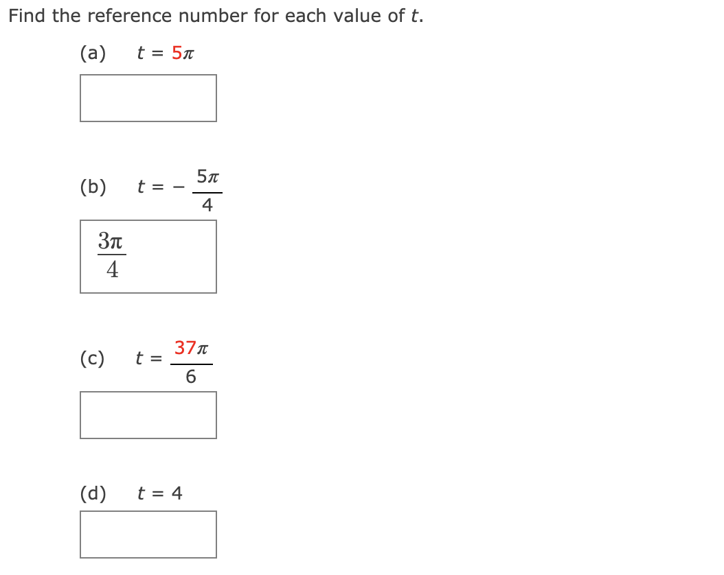 Solved Find the reference number for each value of t. (a) t | Chegg.com