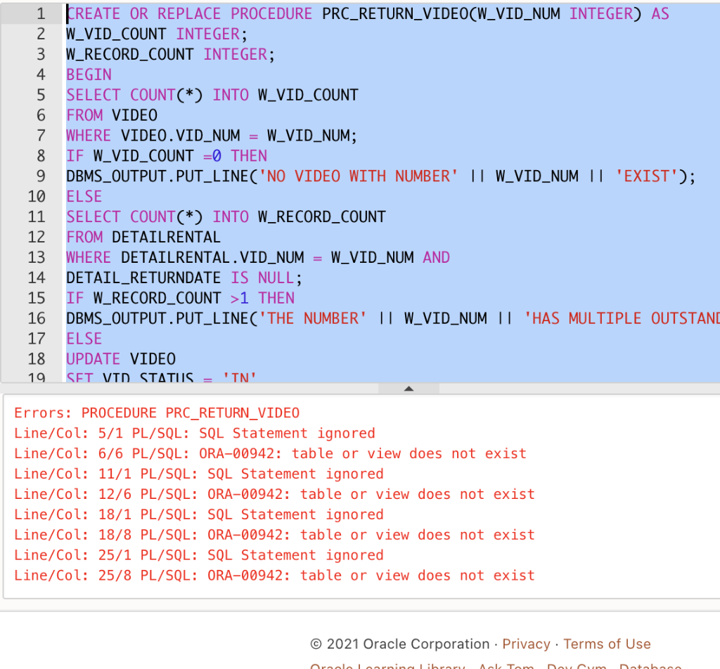 Solved plz help fix the following problem on oracle its | Chegg.com
