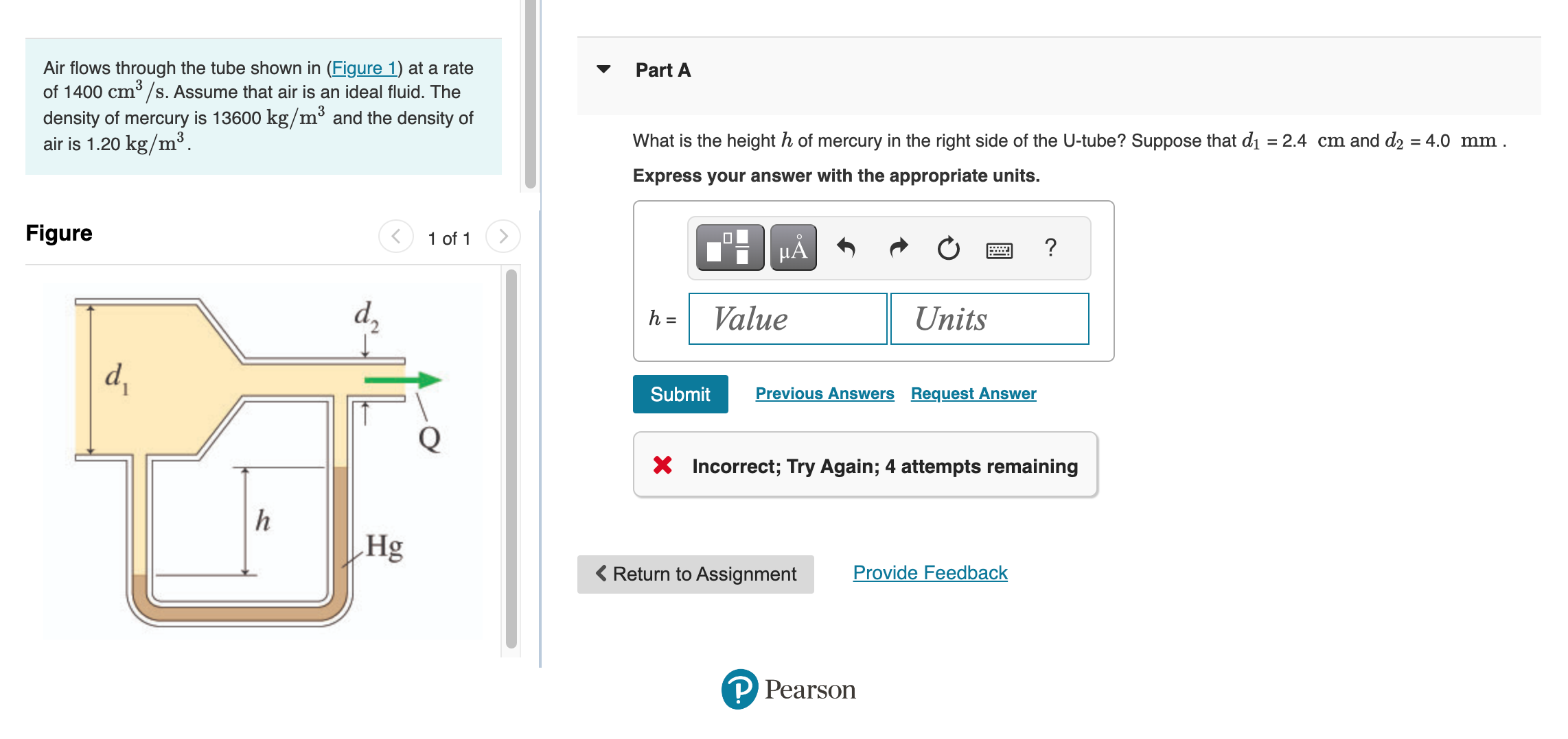 Solved Air flows through the tube shown in (Figure 1) at a | Chegg.com