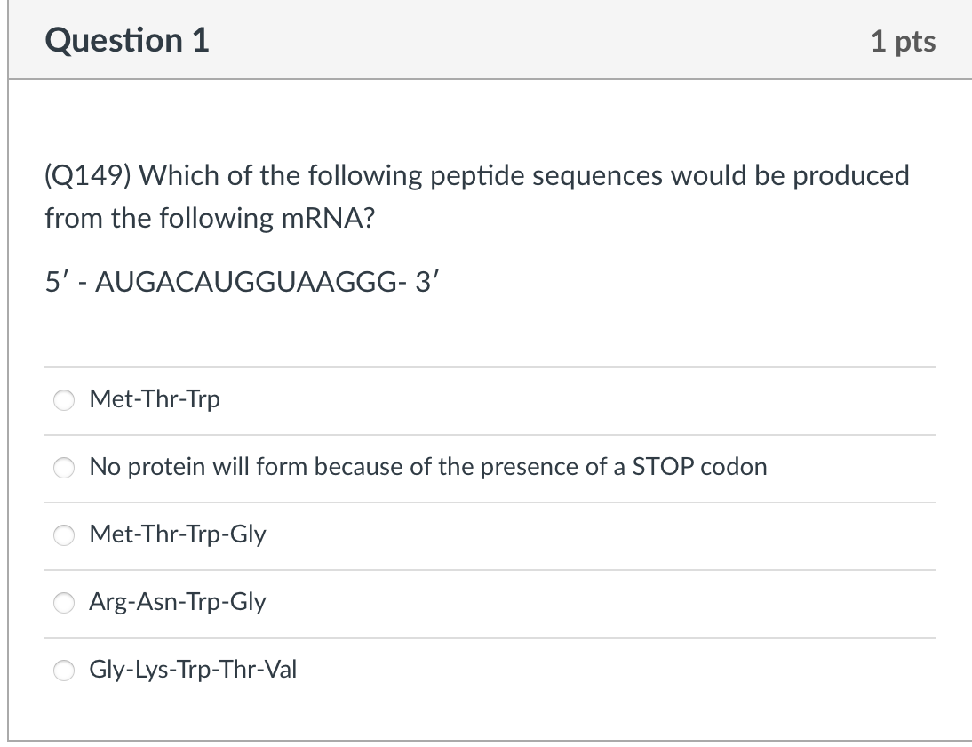Solved (Q149) Which of the following peptide sequences would | Chegg.com