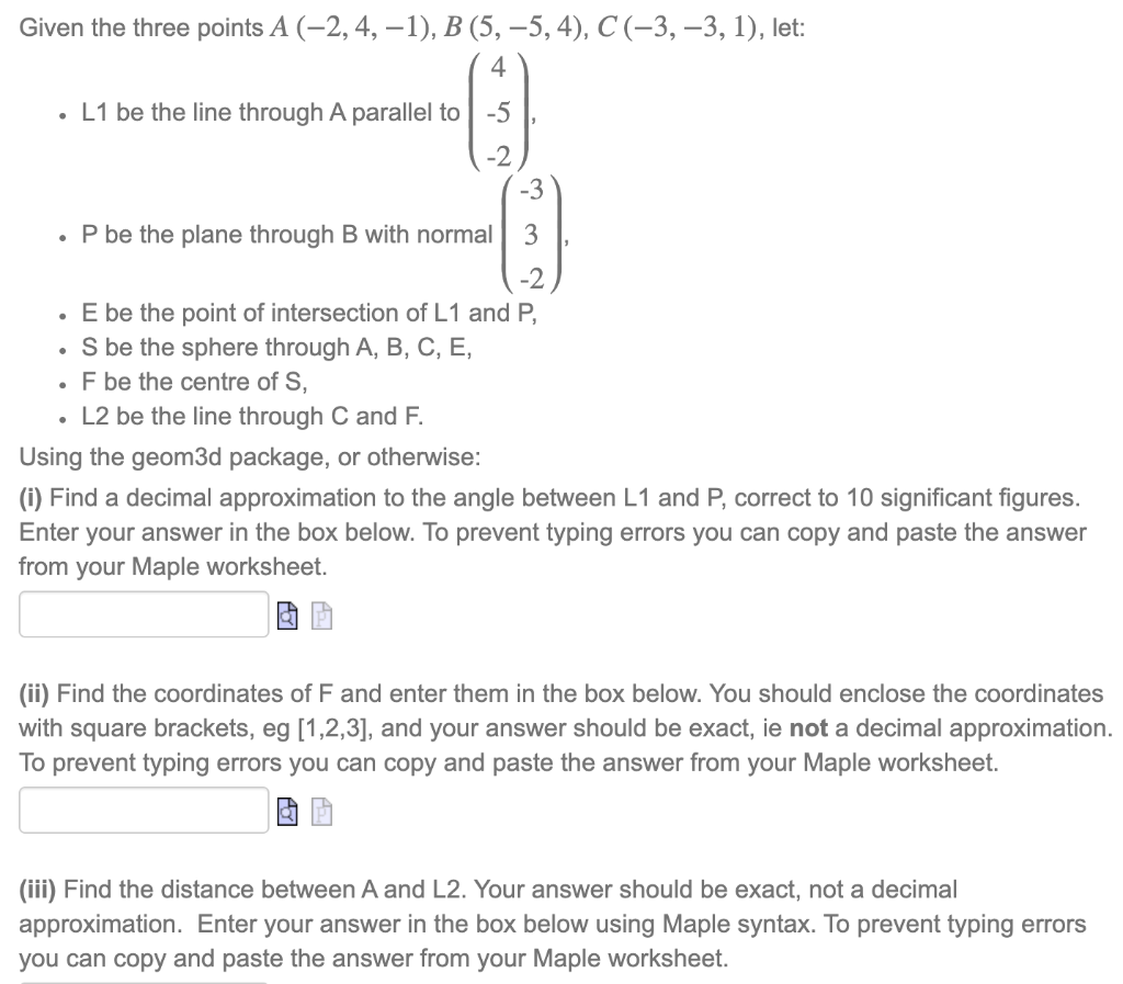 Solved Given the three points A(1,-3,-7), B(-6,-2,-3) and | Chegg.com