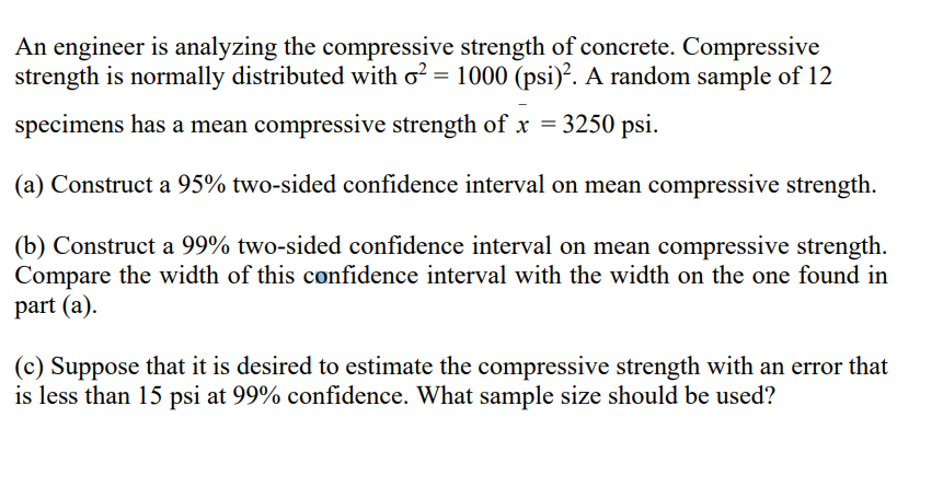 Solved An engineer is analyzing the compressive strength of | Chegg.com