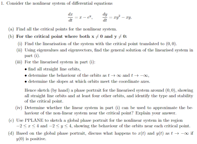 Solved 1. Consider the nonlinear system of differential | Chegg.com