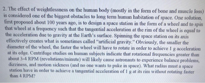 Solved The effect of weightlessness on the human body | Chegg.com