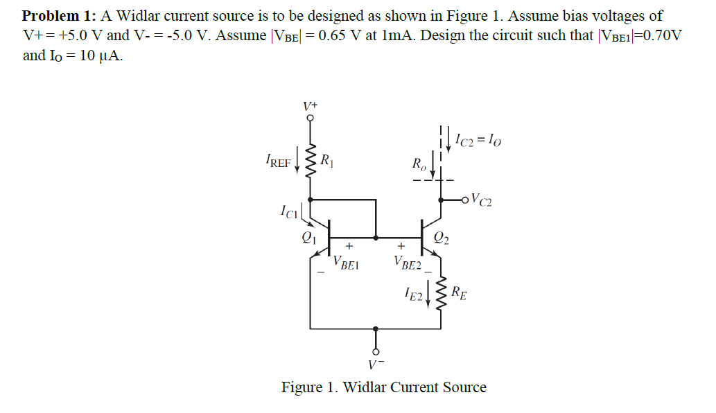 Solved Problem 1: A Widlar current source is to be designed | Chegg.com