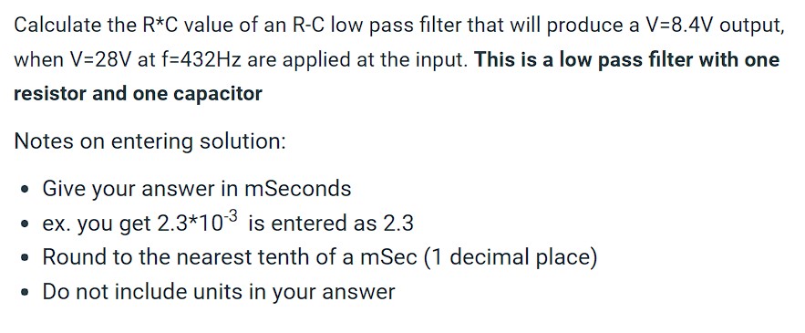 Solved Calculate the R⋆C value of an R−C low pass filter | Chegg.com