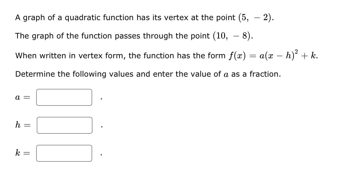 Solved A graph of a quadratic function has its vertex at the | Chegg.com