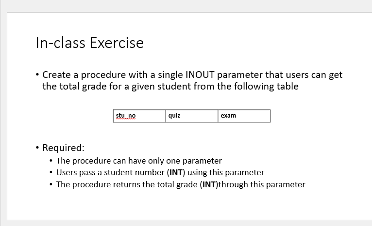 Solved Create A Procedure With A Single Inout Parameter That