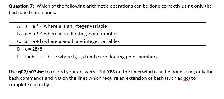 Solved Question 7: Which of the following arithmetic | Chegg.com