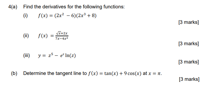Solved 4(a) Find the derivatives for the following | Chegg.com
