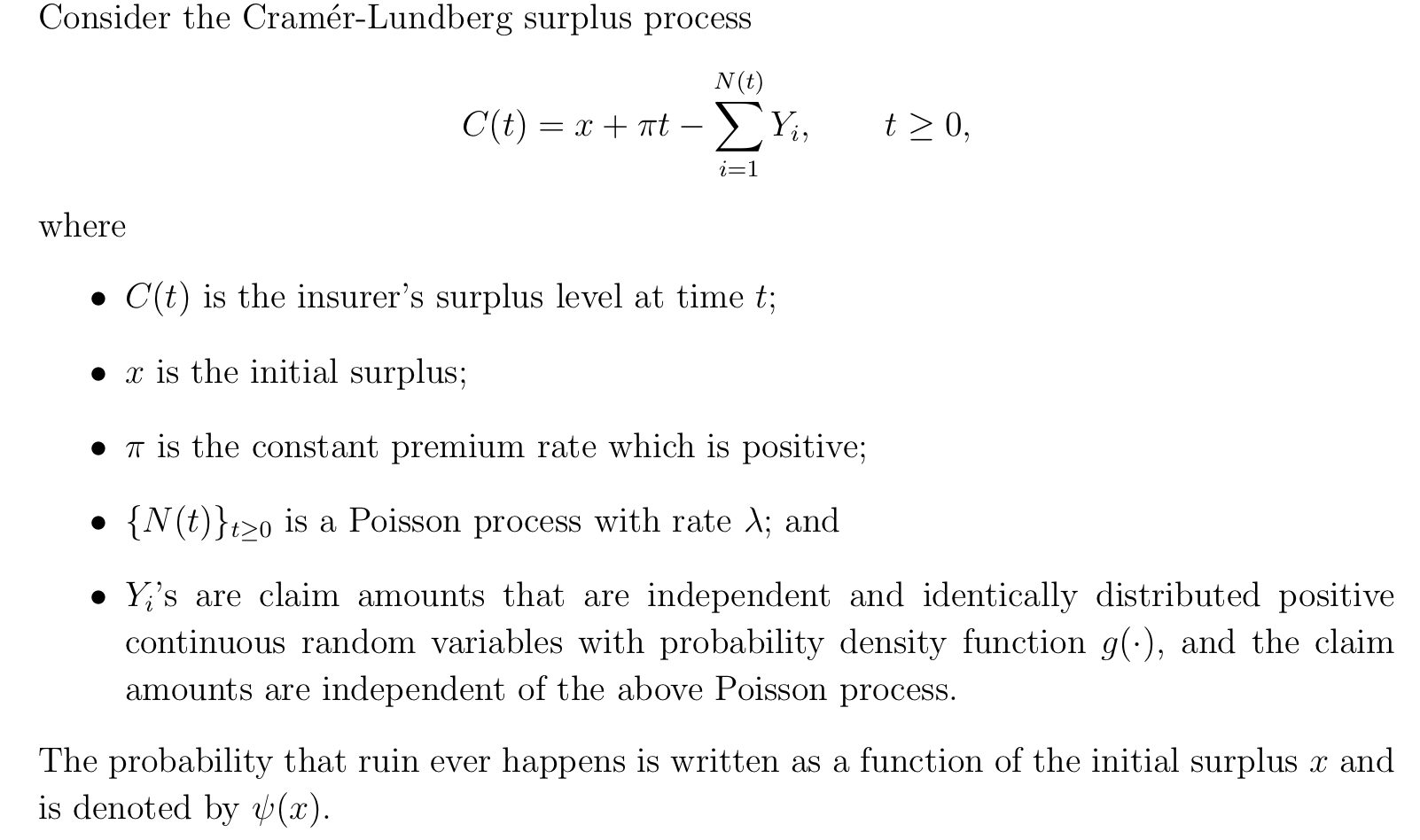 Solved Consider the Cramér-Lundberg surplus process N(t) | Chegg.com