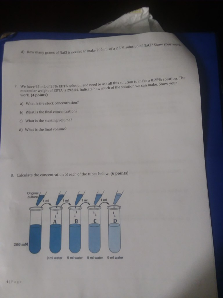 Solved d) How many grams of NaCl is needed any grams of NaCl | Chegg.com