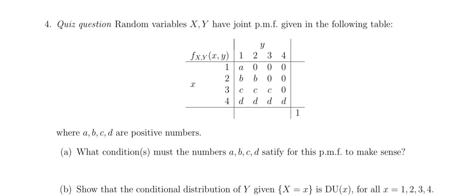 Solved 4 Quiz Question Random Variables Xy Have Joint 