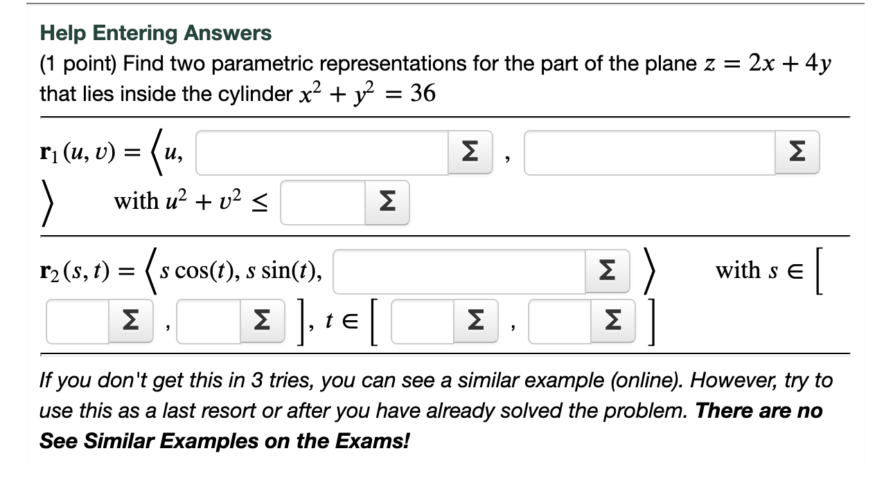 Solved Help Entering Answers (1 point) Find two parametric | Chegg.com