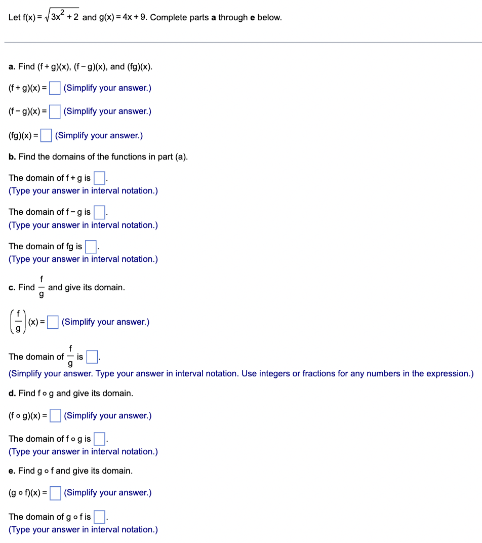 Solved Let f(x)=3x2+2 and g(x)=4x+9. Complete parts a | Chegg.com