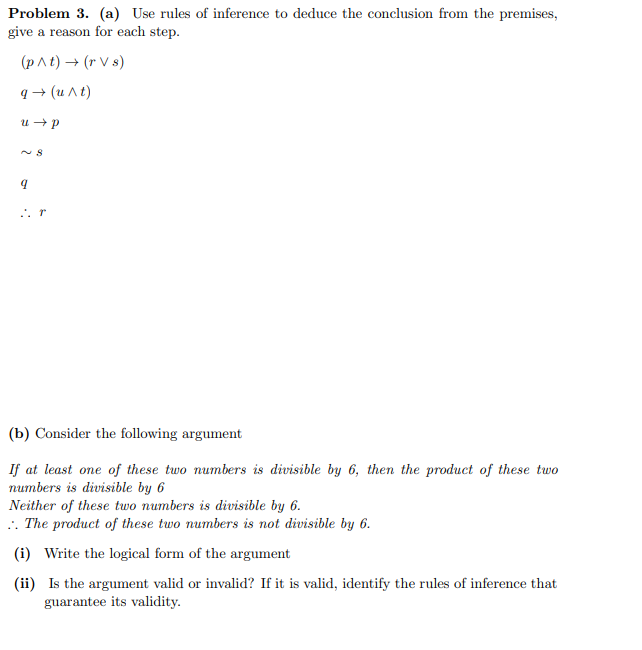 Solved Problem 3. (a) Use rules of inference to deduce the | Chegg.com