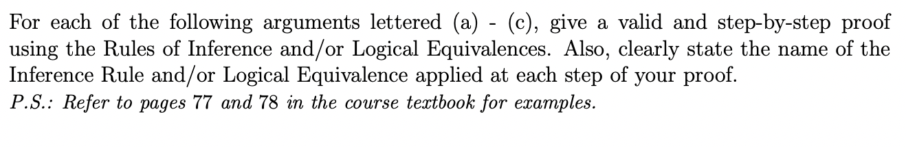 Solved For each of the following arguments lettered (a) - | Chegg.com