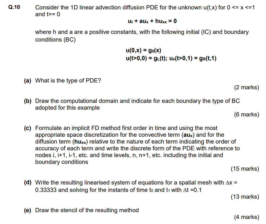 Solved Q.10 Consider the 1D linear advection diffusion PDE | Chegg.com