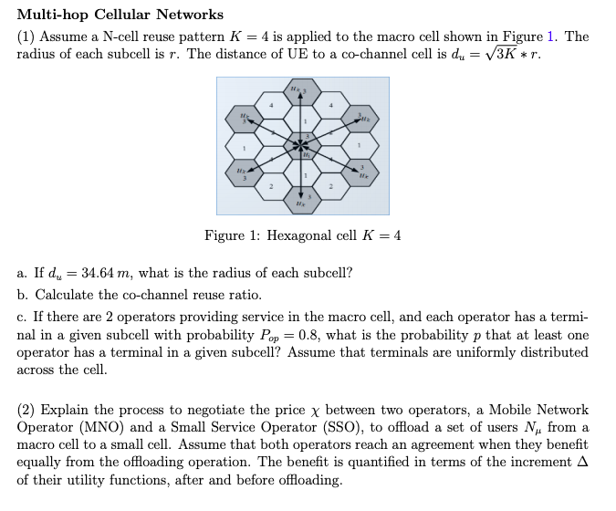 Solved Multi-hop Cellular Networks (1) Assume a N-cell reuse | Chegg.com