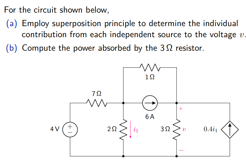 Solved For the circuit shown below, (a) Employ superposition | Chegg.com