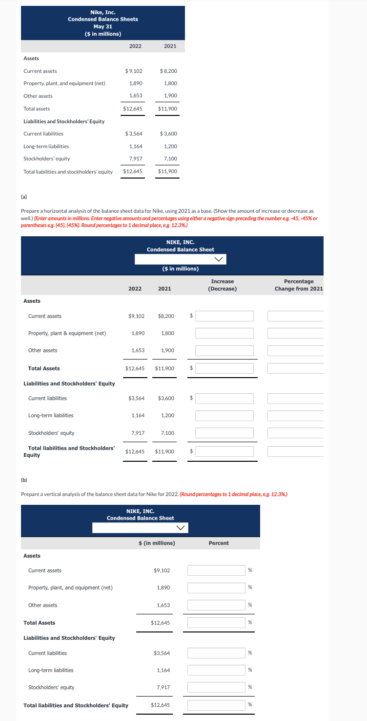 Solved Prepare a horizontal analysis of the balance sheet | Chegg.com