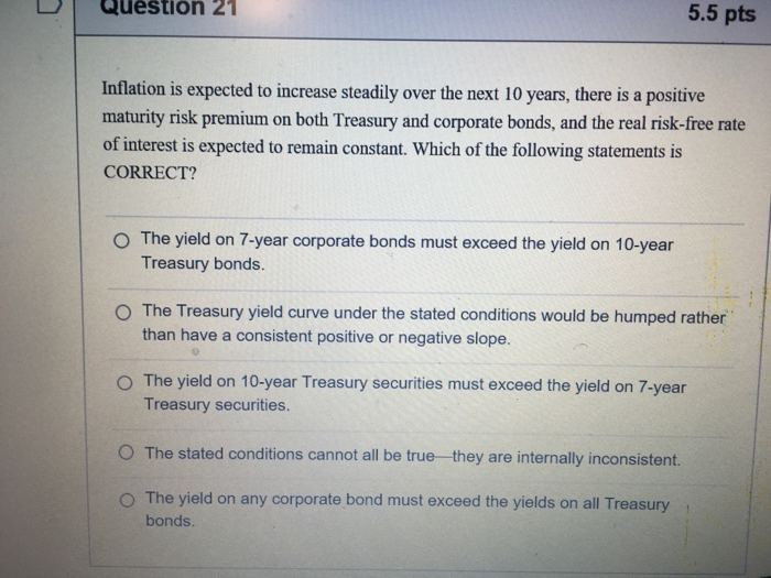 Solved Question 21 5.5 pts Inflation is expected to increase | Chegg.com Solved Question 21 5.5 pts Inflation is expected to increase | Chegg.com