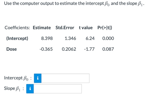 Solved Use the computer output to estimate the intercept Bo | Chegg.com