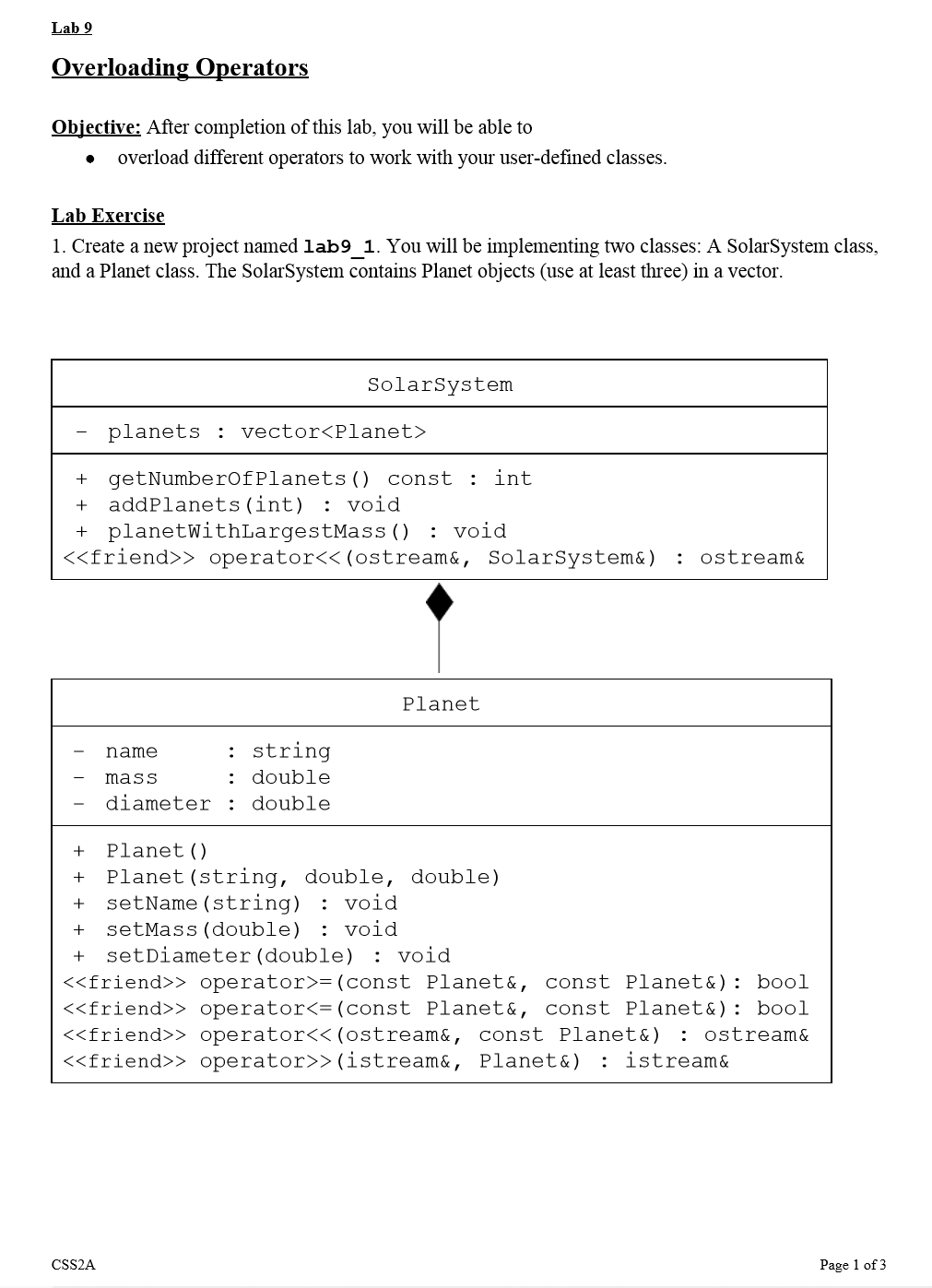 Solved Lab 9 Overloading Operators Objective: After | Chegg.com