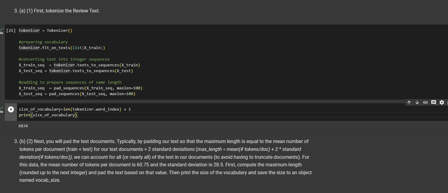 Solved 3. (a) (1) First, tokenize the Review Text. [21] | Chegg.com